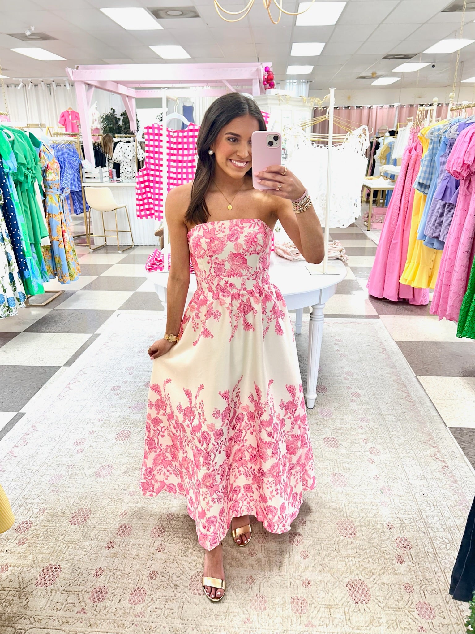 Eden Strapless Pink Floral Midi Dress – Sweet Caroline Boutique